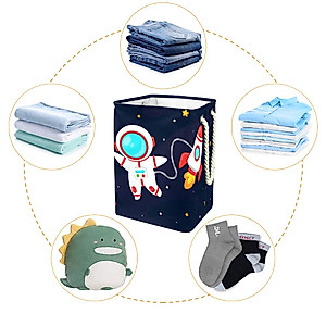 Laundry Hamper Space Traveler Rocket Cartoon Kids Collapsible Storage Basket for Nursery Playroom 19x11.8x16in