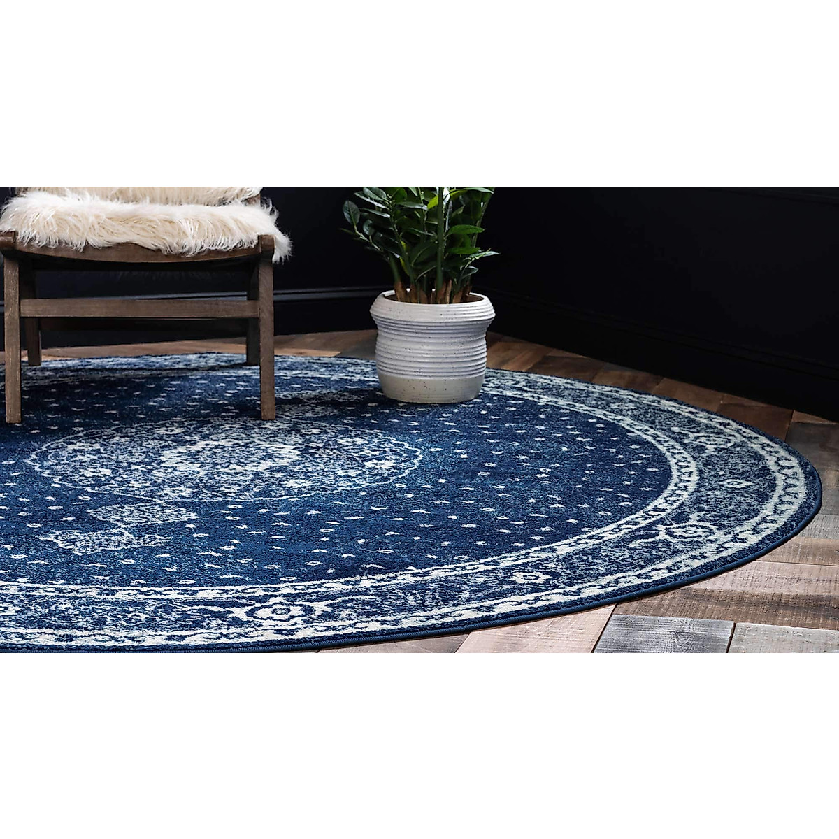Unique Loom Bromley Collection Area Rug - Midnight (7' 10" Round, Navy Blue/ Ivory)
