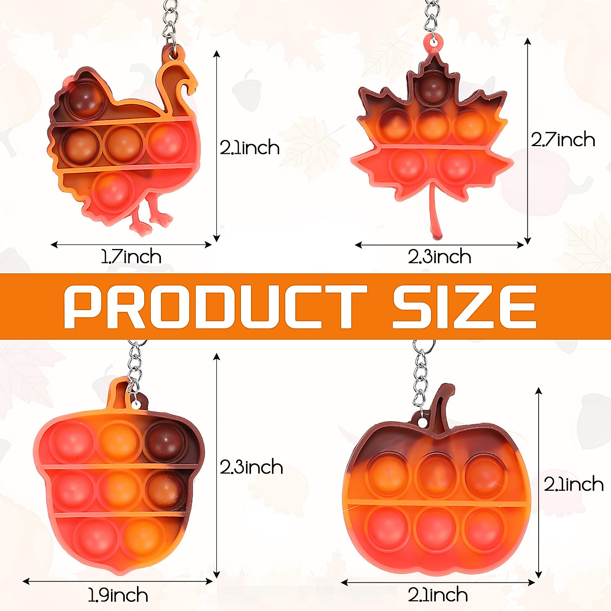 Fall Party Favors Thanksgiving Toys - 32 Pcs Mini Pop Fidget Keychain for Kids Pumpkin Turkey Sensory Toys Fall Festival Pinata Goodie Bag Stuffers Treats Classroom Prizes Gifts for Boys Girls Toddler