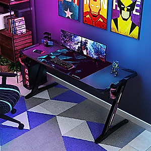 It's_Organized Gaming Desk 60 inch,Racing Style Gaming Computer Desk with RGB LED Lights,Z Shaped Professional Gamer Workstation with Mouse Pad,Handle Rack,Cup Holder,Headphone Hook,Black