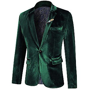 WEEN CHARM Velvet Blazer for Men Slim Fit One Button Sport Coat Tuxedo Jacket for Prom Wedding Party Dinner Green