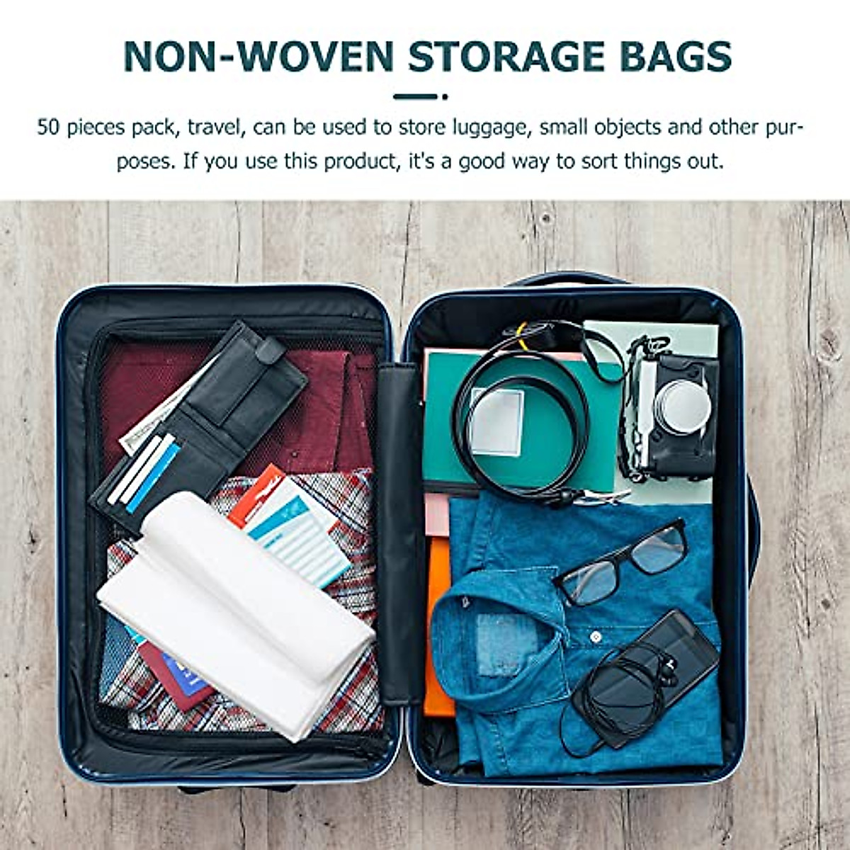 Cabilock 1 Set 50Pcs Non Woven Bags Clothes Purse Shoe Packing Storing White Bags Suit Shirt Bag Protector for Home Shop 70X55CM