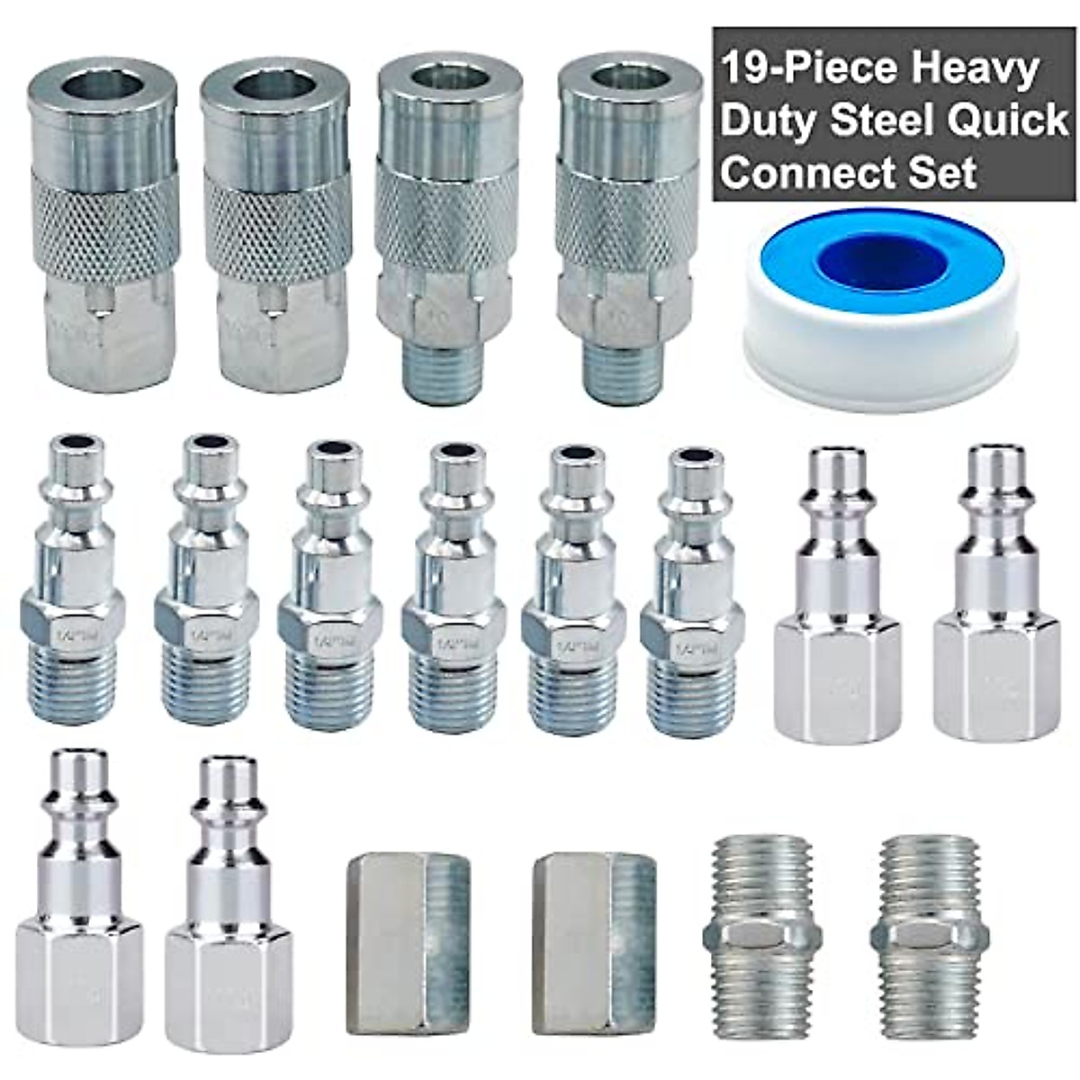 YOTOO 19 Pieces Air Hose Fittings, 1/4 NPT Industrial Air Coupler & Plug Kit