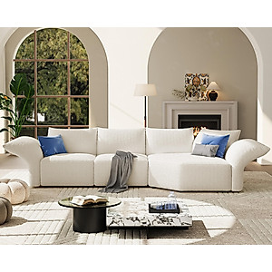 Jocisland 118 Inch Sectional Couch, 3 Seats Modular Sectional Sofa- Adjustable Arm and Backrest, Modern Sofa- Comfy Couches for Living Room, Off-White Bouclé