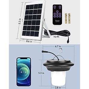 JACKYLED Solar Shed Lights, 3300mAh Hanging Light with Remote Control & 16.4ft Extension Cord for Chicken Coop Gazebo Carport Pergola Garden, 6000K Cool White