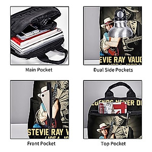 Uoajzxoi Stevie Rock Ray Singer Vaughan Lightweight Backpack Work Bag for Men and Women Daily Use Backpack Casual Daypack Travel Rucksack with Side Pockets Portable Hiking Bags Travel Bag for Office