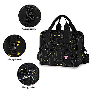 Sinestour Insulated Lunch Bag Reusable Cooler - Cute Black Cats Lunch Box Adjustable Shoulder Strap for School Office Picnic Adults Men Women