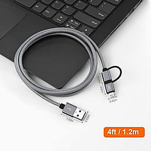 CableCreation 2-in-1 iPhone and Android Charging Cable 4FT/1.2m, Lightning and Micro USB to USB Charging Data Cord MFi Certified for iPhone 14, 13, 12, 11, X, 8, 8 Plus,7, Nexus, LG, HTC, Gray