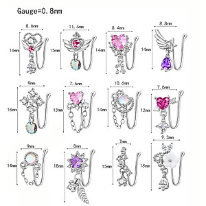 PLOMFOV 12Pcs Fake Nose Ring for Women Dangling Nose Cuffs Faux Clip on Nose Ring for Non Pierced Nose Silver