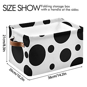 Kigai Black and White Polka Dot Storage Basket, Foldable Canvas Cube Storage Bin with Handles for Home Office Closet, 1pcs