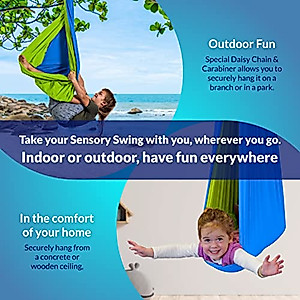 American Wellness Authority Sensory Swing for Kids Indoor, 360° Swivel, Reversible Sensory Swing for Adults, Double Layered Hammock Swing for Kids with Special Needs Great for ADHD/ADD (Green/Blue)