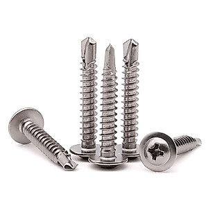#10 x 2 (50 Pack) Stainless Steel Wafer Head Self Drilling Screws, 410 Stainless Steel Phillips Modified Truss Head Sheet Metal Screws, No Pre-drilled Needs, Quick Metal Self Tapping Screws