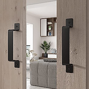 SANKEYTEW Barn Door Pull Handle Black Steel Hardware for Sliding Door Gate Cabinet Closet Drawer Garage Shed, Rustic Style (2 pcs)