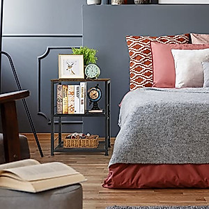 OYEAL Night Stand Industrial End Table with Storage Shelf Farmhouse Sofa Side Table for Small Spaces, Bedside Table for Living Room Bedroom, Stable Metal Frame,Rustic Brown