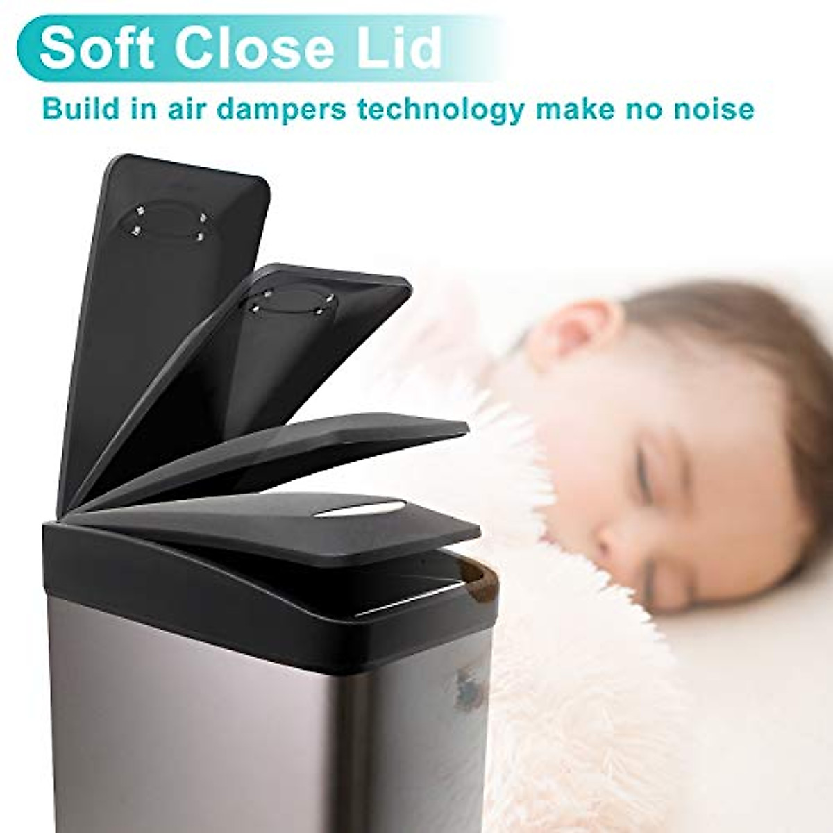 CTETC Slim Dark Bronze Stainless Steel Trash Can with Lid Soft Close and Removable Inner Wastebasket, Rectangular Small Garbage Can for Bathroom Bedroom Office, Anti-Fingerprint Finish, 2.1Gal/8L