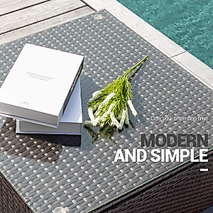 Furniwell 7 Pieces Patio Furniture Sectional Set Outdoor Wicker Rattan Sofa Set Backyard Couch Conversation Sets with Pillow, Cushions and Glass Table (Blue)