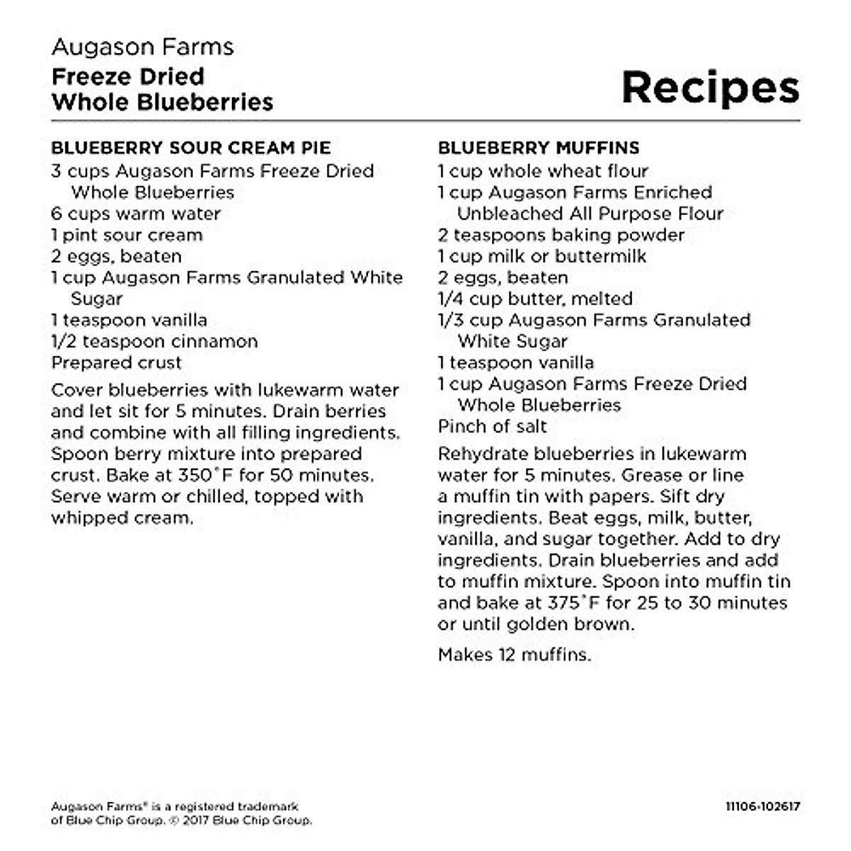 Augason Farms Freeze Dried Whole Blueberries 12 oz No. 10 Can