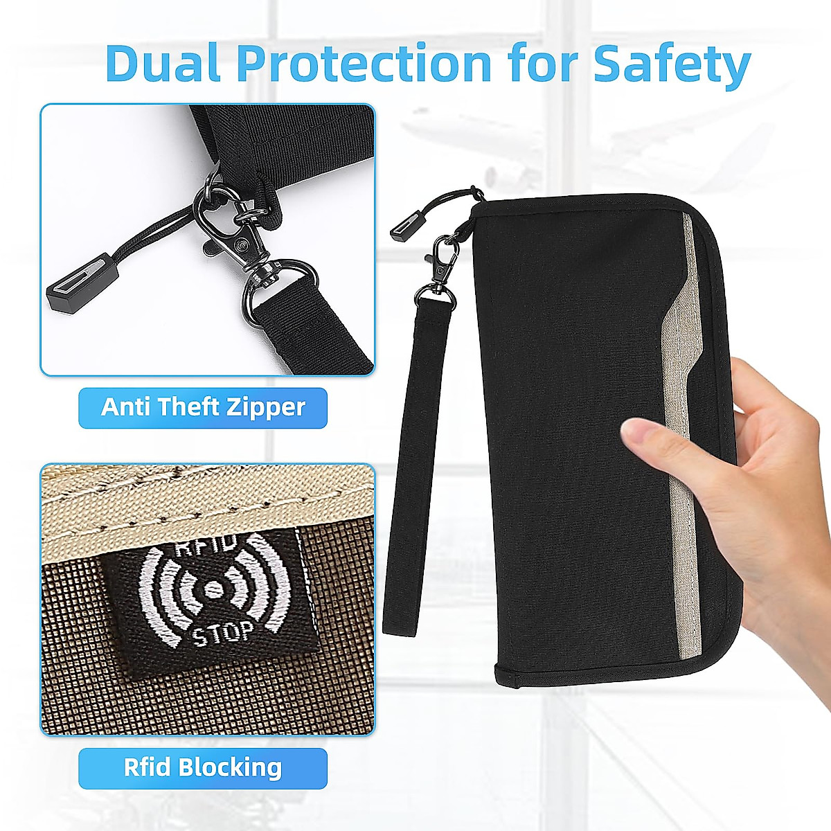 ZOPPEN Rfid Passport Holder Travel Wallet Family Documents Organizer Travel Accessories for 6 Passport, #01 Black