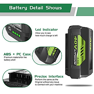 Munikind 6000mAh OP40601 Battery and Charger Replacement for Ryobi 40V Battery OP4050A OP4040 OP4030 OP4026A OP40201 ZROP4026 Compatible with Ryobi Battery 40 Volt Cordless Power Tool RY40180 RY40200