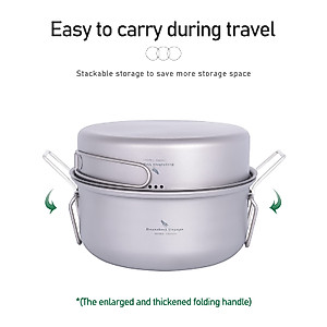 iBasingo 1.8L Titanium Steamer Stockpot Frying Pan Set Ultralight Outdoor Camping Pot Pan Set Portable Campfire Soup Hot Pot Cookware Backpacking Household Kitchen Cooking Kit Ti2101C