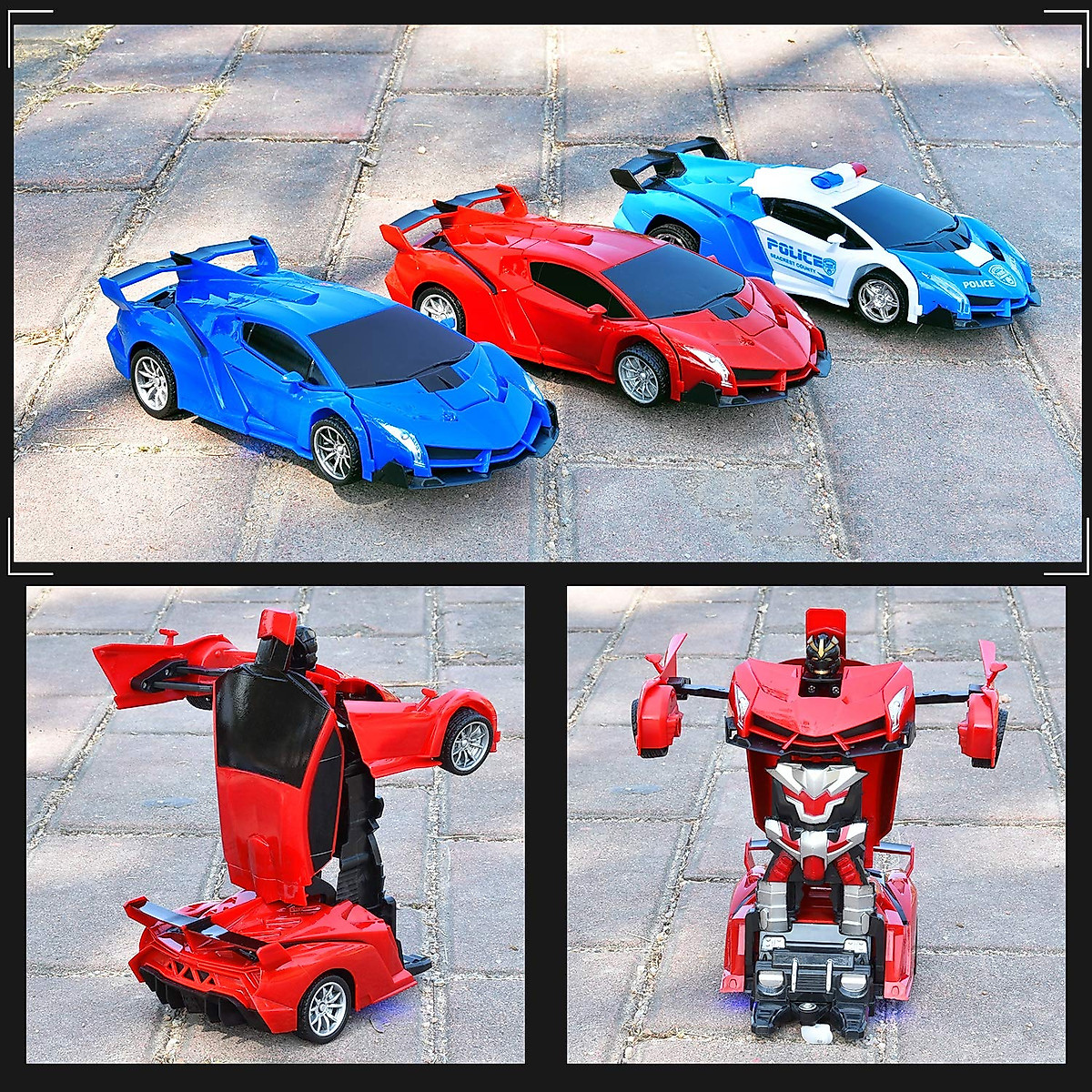 Trimnpy RC Cars for Kids Remote Control Transformrobot Toys, One-Button Deformation 1:18 Gift, 360°Rotating Drifting 2.4Ghz Rechargeable (Blue)