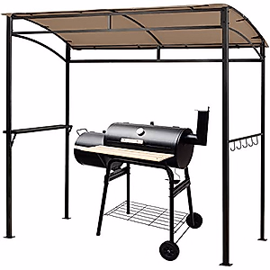 Tangkula 7ft Grill Gazebo, Patio Barbecue Canopy with Serving Shelf and Storage Hooks, Curved Grill Shelter w/Heavy-Duty Steel Frame Sunshade Gazebo for Outdoor Garden (Coffee)
