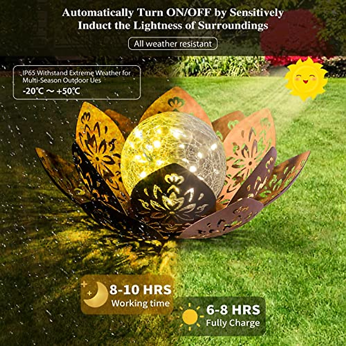 Huaxu Solar Garden Lights Outdoor Decorative - Bright Lotus Flower Table Lamp, Waterproof Solar Lights for Patio Pathway Yard Balcony Outside Decor
