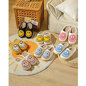 Happy Face Slippers for Women Soft Plush Comfy Warm Couples Slides Home Slippers Non-Slip Flat Slipper for Indoor Outdoor