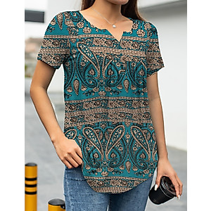 a.Jesdani Ladies Tops Long Shirts Green Blouses Tunics for Women Henley Shirt L