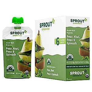 Sprout Organic Baby Food, Stage 2 Pouches, Fruit & Veggie Blend, Pear Kiwi Peas & Spinach, 3.5 Oz Purees (Pack of 12)