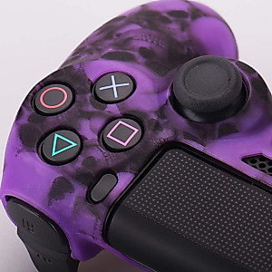YoRHa Water Transfer Printing Skull Silicone Cover Skin Case for Sony PS4/slim/Pro Dualshock 4 Controller x 1(Purple) with Pro Thumb Grips x 8