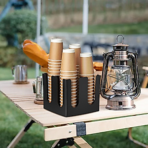 Countertop Cup and Lid Organizer,Cup and Lid Holder 4 Compartment Disposable Cup Dispenser for Coffee Station Bar Countertop Breakroom Metal Black