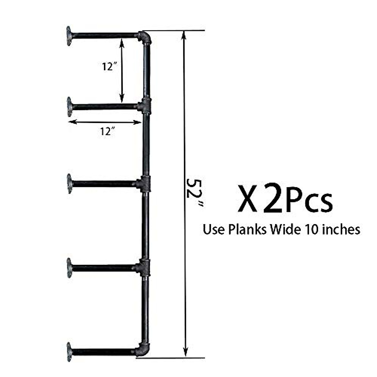 FOF FRIEND OF FAMILY (52" Tall,5 Tier, 2 pcs) Industrial Retro Wall Mount Iron Pipe Shelf Hung Bracket DIY Storage Pipe Shelving Bookshelf