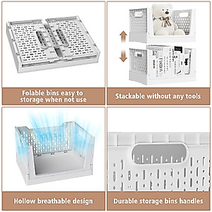 Stackable Storage Bins, Folding Collapsible Closet Organizers and Storage Bins Box, Plastic Shelves Drawer Organizer Container for Closet Office Bedroom Kitchen Bathroom with Wheels, White, 3 Pack