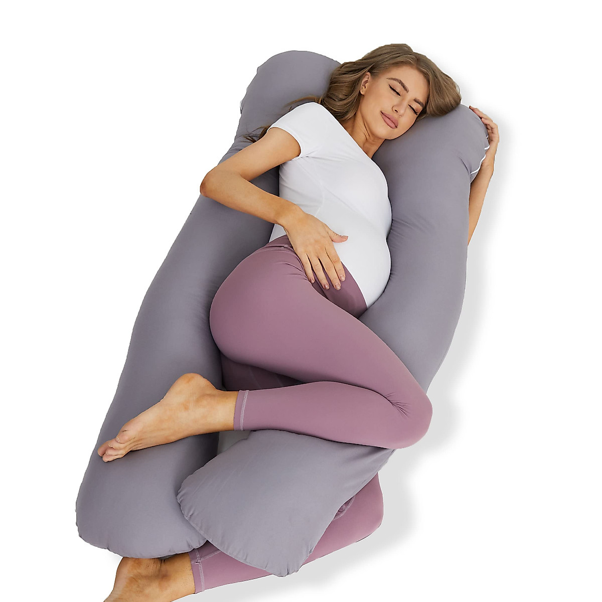 ZZZhen Pregnancy Pillow for Sleeping, U Shaped Maternity Pillow - 56 Inch with Grey Microfiber Removable Cover, Multi- Use and Support Back, HIPS, Legs, Belly for Pregnant Women Sleeping