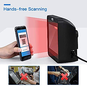 Eyoyo Hands-Free 2D QR Barcode Scanner, Omnidirectional Desktop Automatic 1D Barcode Reader Big Scan Window to Read PDF417 on ID Card, Driver's License, Passport for Supermarket Library Retail Store