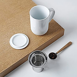 VIVA Minima Balance Pure White Porcelain Infuser Tea cup 17 oz / 500 ml Mug with Stainless Steel Infusion Mesh and Lid - Perfect for Loose Leaf Tea Brewing