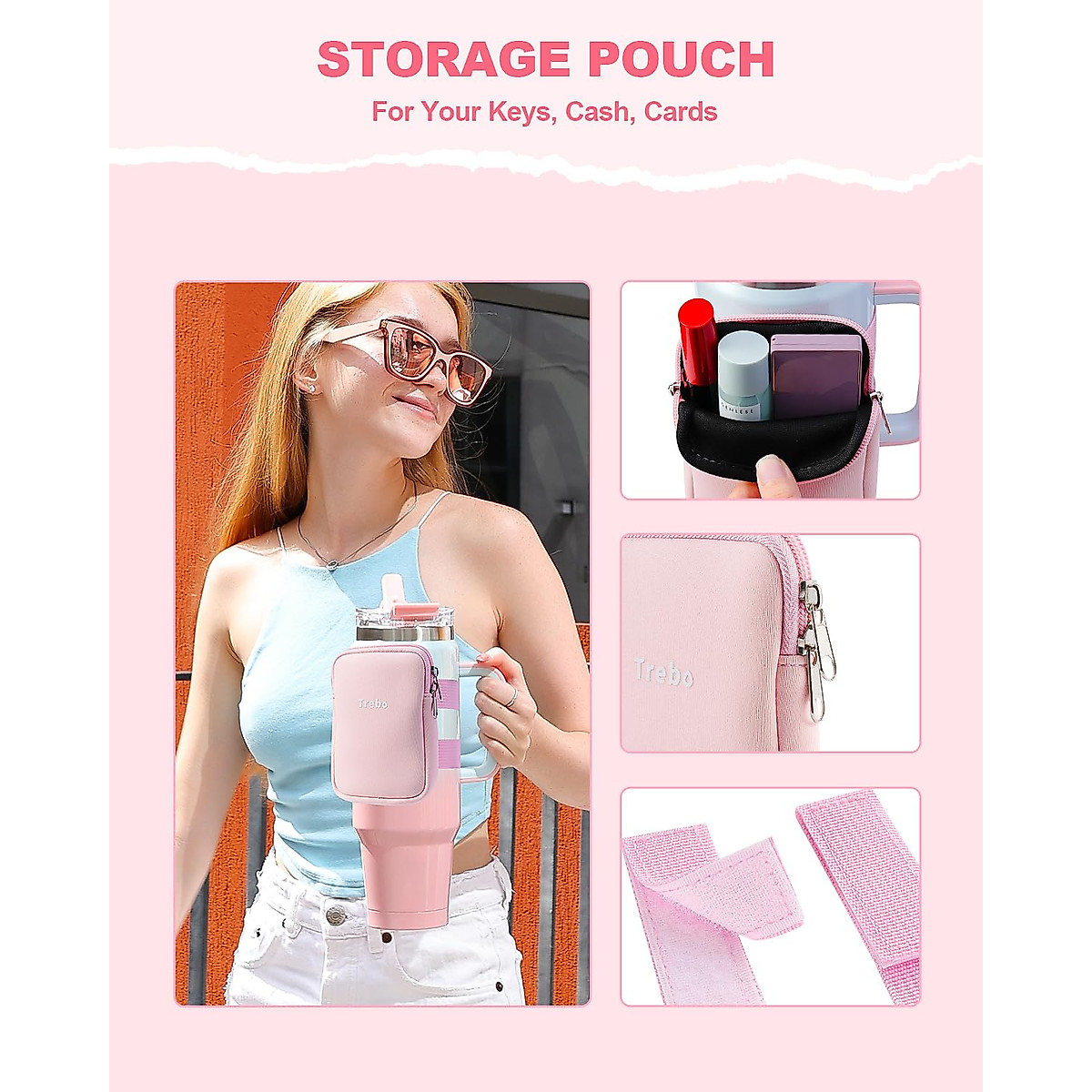 Trebo 40 oz Tumbler with Handle, Insulated Cup with Straw Leak-proof 2-in-1 Lid,Stainless Steel Coffee Mug for Cup Holder with Small Pouch, Metal Travel Flask Gifts for Her/Him,Keep Cold Hot,Orange