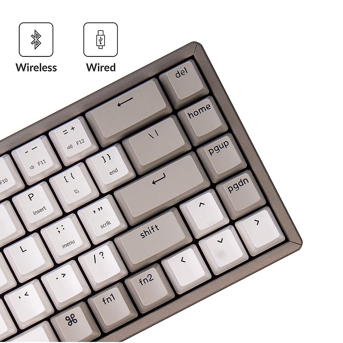 Keychron K6 65% Compact 68-Keys Aluminum Frame Wireless Mechanical Keyboard for Mac, Bluetooth, Multitasking, Wired Gaming Keyboard for Windows Non-Backlit with Keychron Brown Switch
