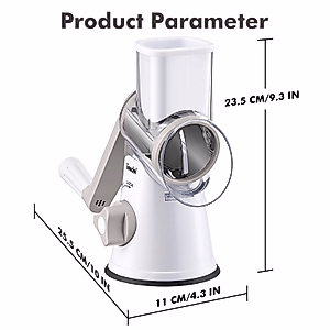 Geedel Rotary Cheese Grater, Kitchen Mandoline Vegetable Slicer with 3 Interchangeable Blades, Easy to Clean Rotary Grater Slicer for Fruit, Vegetables, Nuts