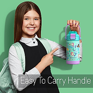 Fimibuke Kids Insulated Water Bottle with Pop-Open Straw & Spout 2-in-1 Lid, 14oz Leak Proof 18/8 Stainless Steel Vacuum Tumbler, BPA-Free Kids Cup For Travel School Boys Girls Toddler 1Pack,Sky Blue