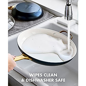 GreenPan Reserve Hard Anodized Healthy Ceramic Nonstick 12" Frying Pan Skillet with Helper Handle and Lid, Gold Handle, PFAS-Free, Dishwasher Safe, Oven Safe, Twilight Blue