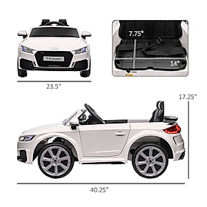 Aosom 6V Kids Electric Ride On Car, Licensed Audi TT RS with Suspension System and Remote Control, Horn, 5 Songs, Lights, MP3 Player, White