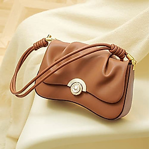 FOXLOVER Small Leather Shoulder Bags for Women Fashion Cute Hobo Handbag Ladies Underarm Bag and Purse with Kiss Lock Closure(khaki)