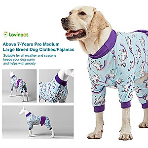 LovinPet Big Dog Onesie Pitbull, Unicorn Dog Shirt, Magical Unicorn Rainbow Print, Lightweight Stretchy Knit Pullover Large Puppy Pajamas, Large Breed Dog Jammies, Pet PJ's/XXL