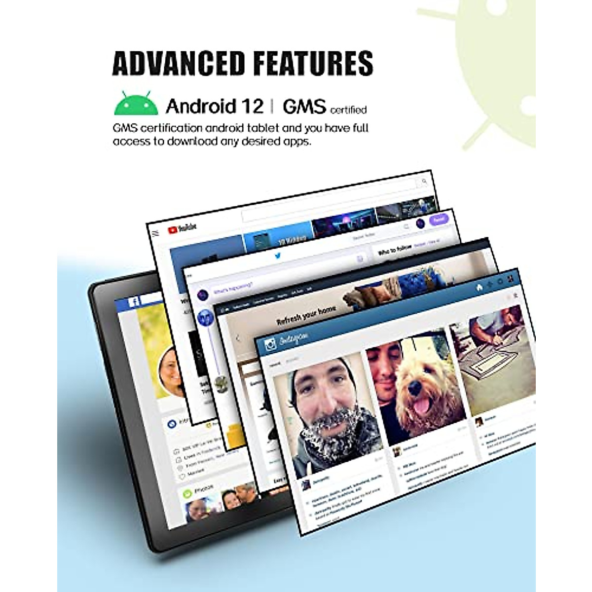 10.1 Inch Android 12 Tablet pc,64GB ROM 256GB Expand,Quad-Core Tablets,IPS HD Touch Screen and Dual Speaker,Google Certificated Wi-Fi Tablets,8MP+2MP Camera,6000mAh Long Battery Life（Black）