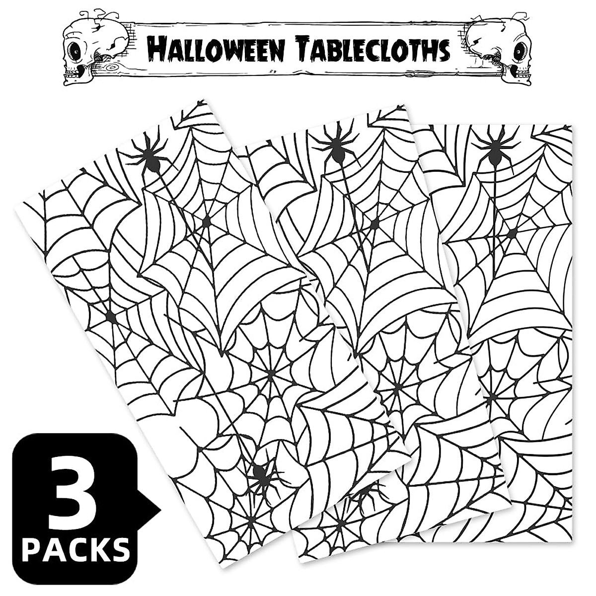 Labeol Halloween Tablecloth,3 PCS Spider Web Tablecloths for Halloween Party Decorations, 54"x108" Disposable Plastic Rectangle Table Cloth,Halloween Decorations for Halloween Party Home Haunted House