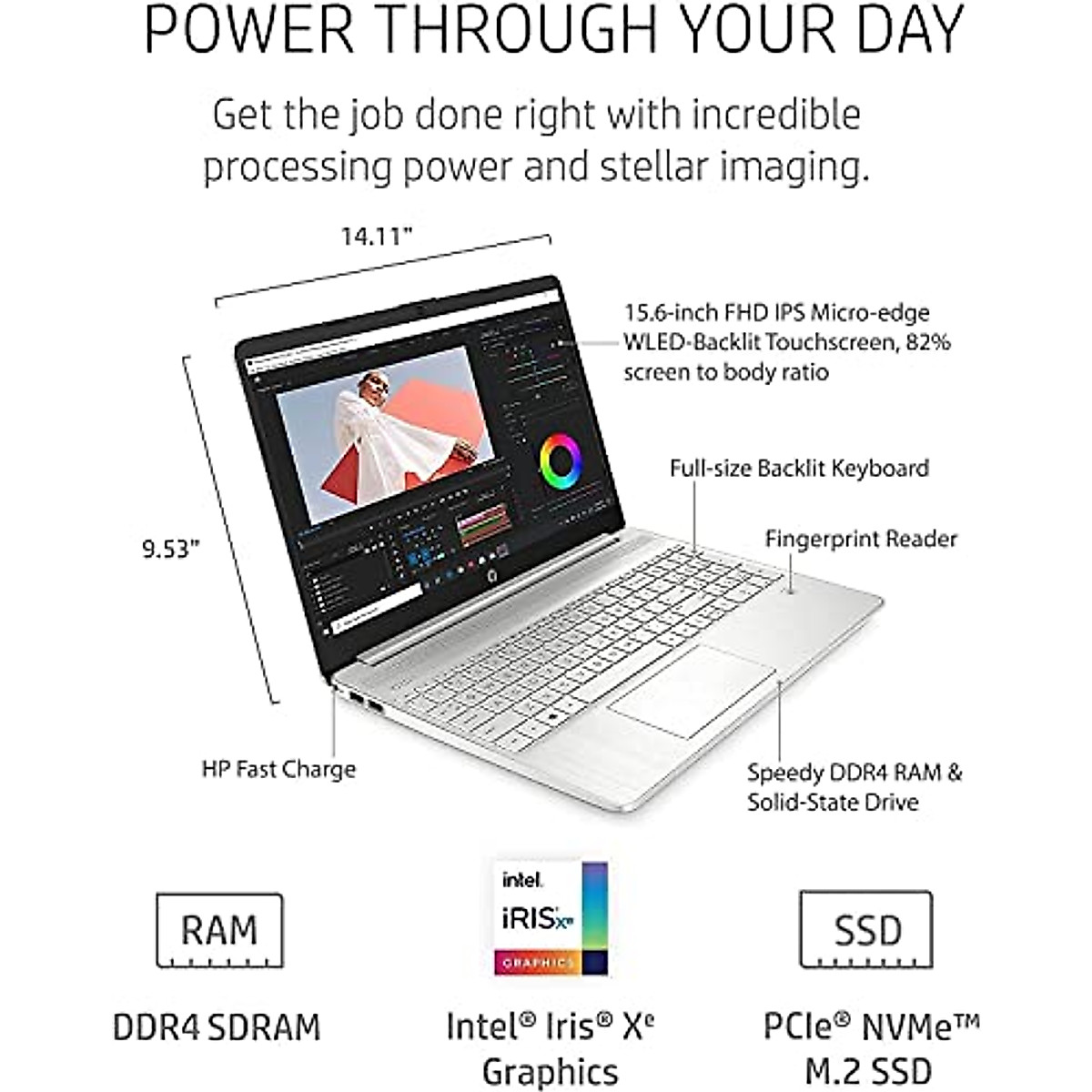 HP Newest Laptop, 15.6" Full HD Touchscreen, Intel Core i7-1165G7, 32GB RAM, 1TB PCIe SSD, Backlit Keyboard, Fingerprint Reader, Webcam, WiFi 5, HDMI, Type-C, Bluetooth, Windows 11 Home, Silver
