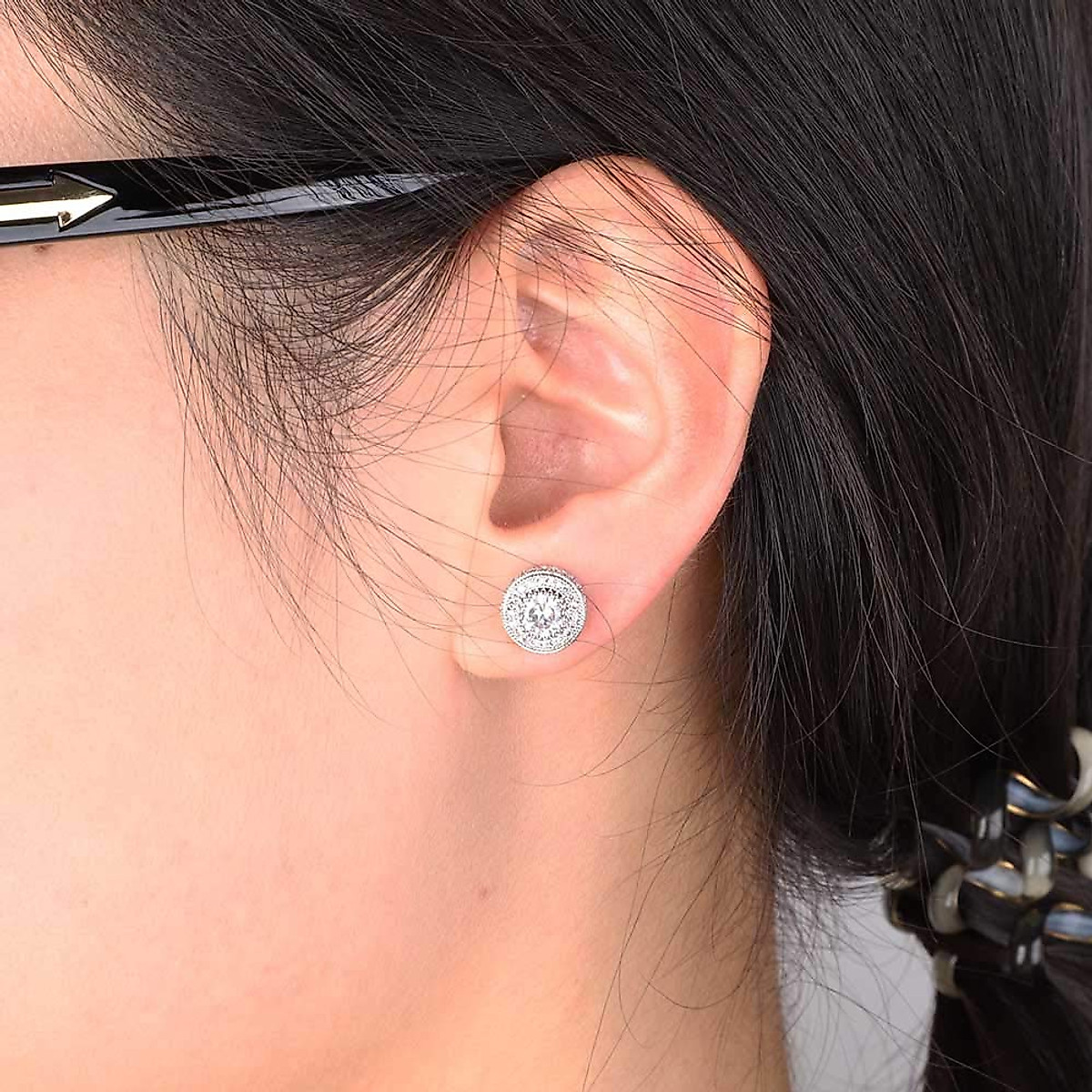 CZ Iced Out Men Screw Back Diamond Earring Studs, 24k Gold Plated Bling Party Jewelry