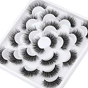 ALICROWN Fluffy Mink Lashes, Faux Eyelashes 3D Volume Lashes Pack Handmade Dramatic Thick Crossed Fake Eyelashes Soft Reusable 10 Pairs